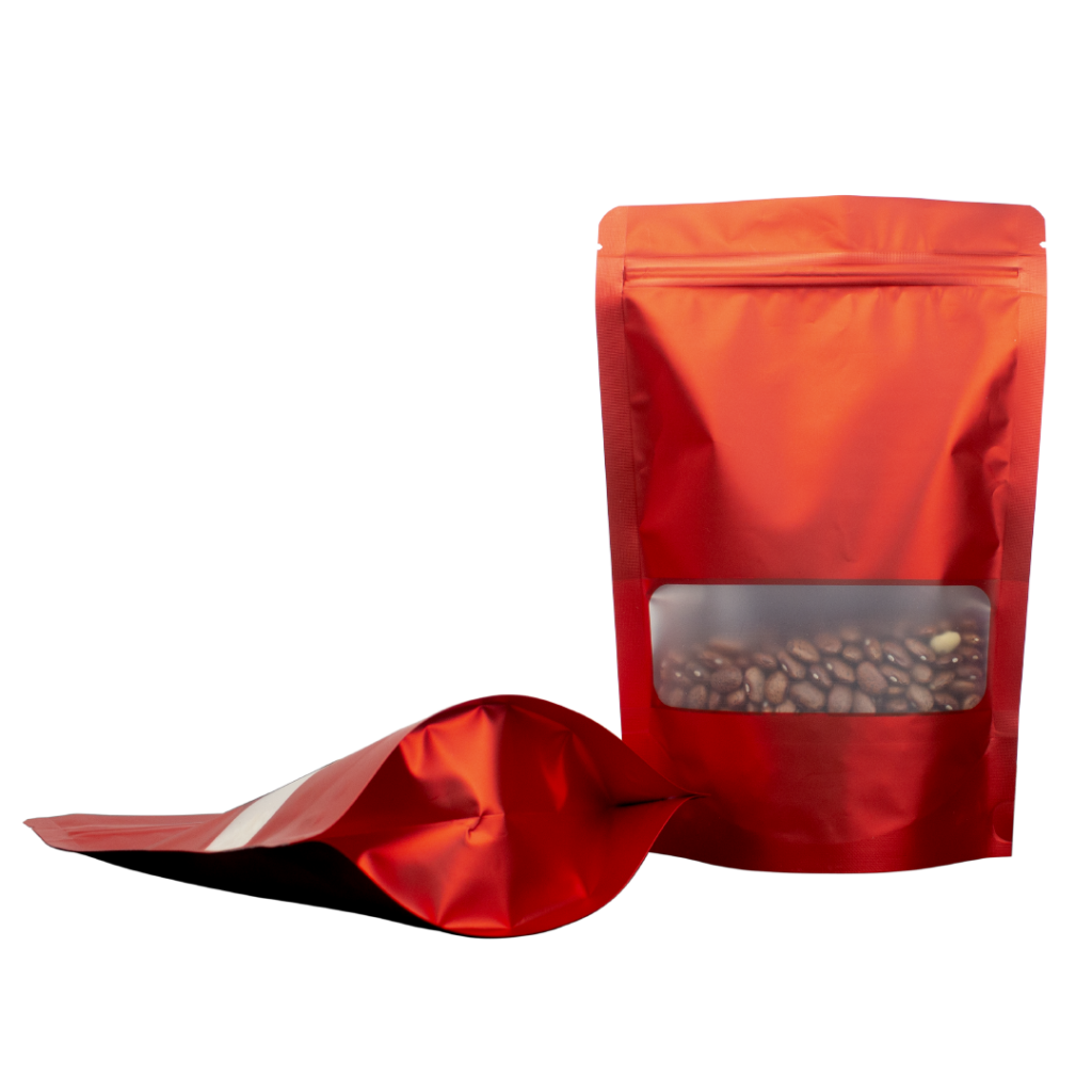 Stand Up Zip Lock Pouch Aluminium Red Matte - Window 100pcs - Malaysia ...